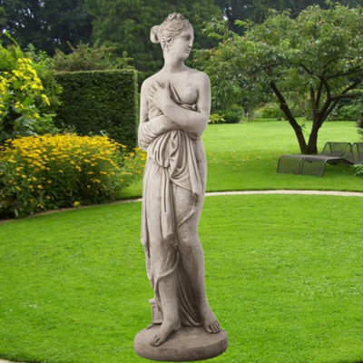 Stone Cast Pandora Lady Garden Statue And Column by B&Q | ufurnish.com