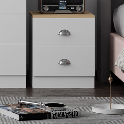 Fwstyle 2 Drawer Bedside Chest Nightstand Table Matt White Oak Top by B ...