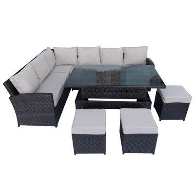Shatchi Deluxe 7-Piece Sofa Set With Adjustable Table - Rattan Effect ...