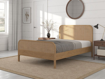 Snuggle Beds Clementine Oak & Rattan King Size Bed Frame - Solid Wood ...