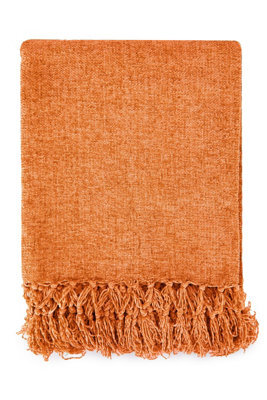 Camilla Collection Chenille Throw In Burnt Orange by B&Q | ufurnish.com