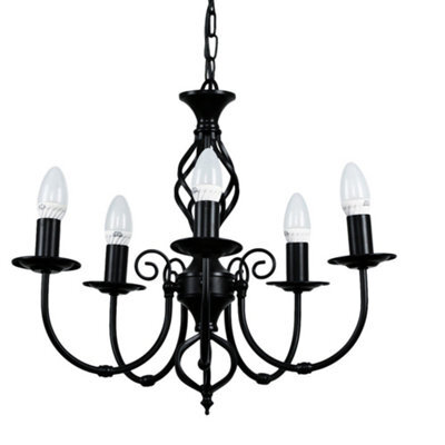 Valuelights Memphis Style Satin Black Barley Twist 5 Way Ceiling Light ...