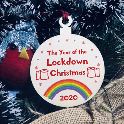 Red Ocean Lockdown Wood Bauble For Christmas Tree Rainbow Quarantine ...