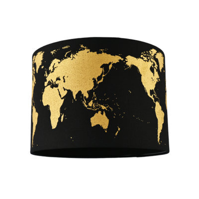 Happy Homewares Modern Shiny Gold Foil World Map Lamp Shade In Black ...