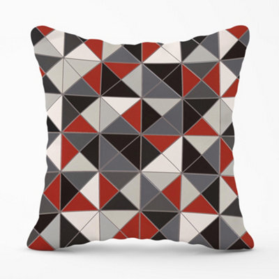 Warren Reed Designer Grey Red Triangle Geometric Cushions 60Cm X 60Cm ...