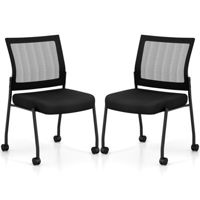 Costway Set Of 2 Armless Reception Chairs Stackable Office Guest Chairs ...