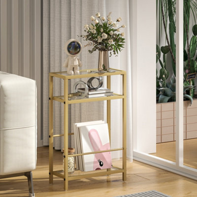 Homcom Slim Side Table, End Table With Tempered Glass Tabletop, Gold by ...