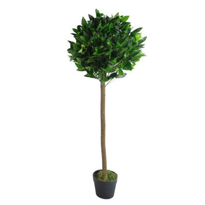 Leaf 120Cm (4Ft) Plain Natural Trunk Artificial Topiary Bay Laurel Ball ...