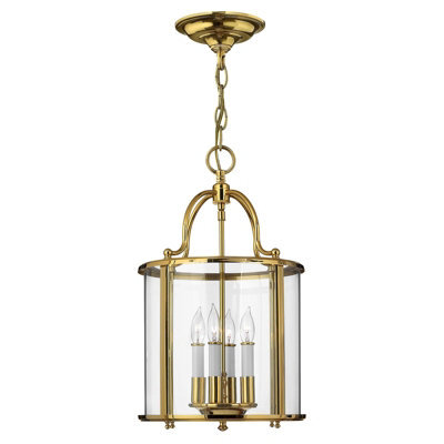 Elegant 4 Bulb Ceiling Pendant Light In Polished Brass Finish For ...