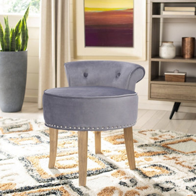 Living And Home Grey Velvet Vintage Low Back Dressing Table Stool ...