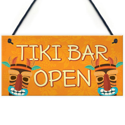 Red Ocean Tiki Bar Open Sign Novelty Decor Hanging Sign For Home Garden ...