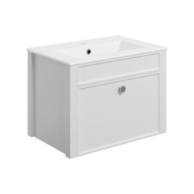 Exbury White Ash Wall-Mounted Vanity Unit & Basin Set (W)605mm (H)443mm ...
