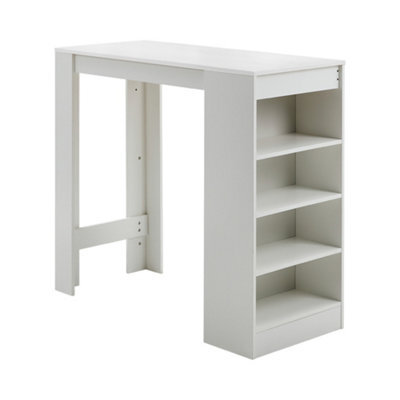 Living And Home White Tabletop Wooden Bar Table With Open Shelves 103Cm ...