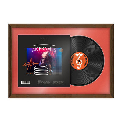 "AK Frames 25X17"" Walnut Classic Vinyl Record Frame With Poppy Red ...