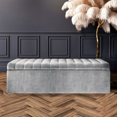 Safar 150Cm Wide Ottoman Storage Box - Grey Naples Ottoman Box With ...