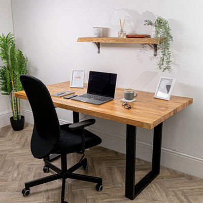 Domli Solid Wood Oiled Oak Office Desk With Black Industrial Legs ...