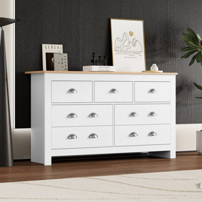 Btm White & Oak Sideboard Buffet Cabinet With 7 Drawers, For Living ...