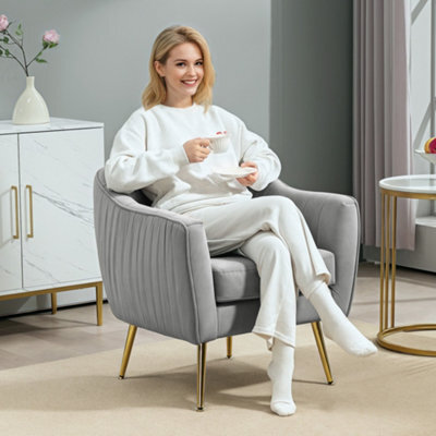 Homcom Velvet-Look Shell Shaped Chair With Thick Padded Seat, Grey by B ...