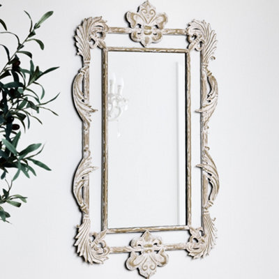 Dibor Vintage Style Wooden Bathroom Mirror With Ornate Scrolled Finish ...