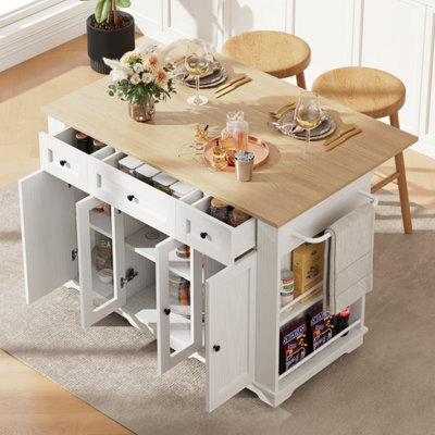 Btm Kitchen Island 151.5X60X91.7Cm, Removable Partitions, Worktop ...