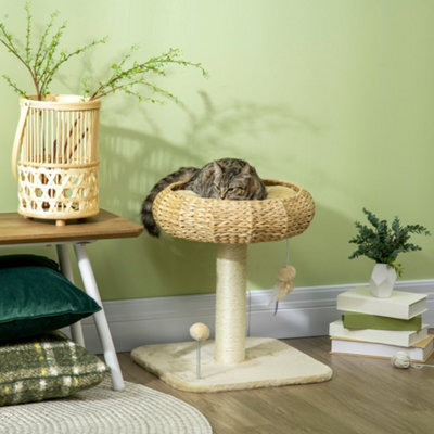 Pawhut 51Cm Kitty Activity Center With Scratching Post Cattail Bed ...