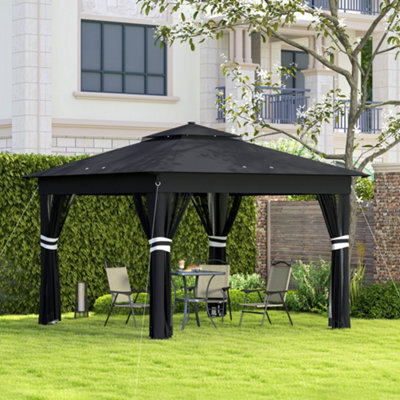 Outsunny 3.36X3.36M Pop Up Gazebo W/ Solar-Powered Led Lights Netting ...