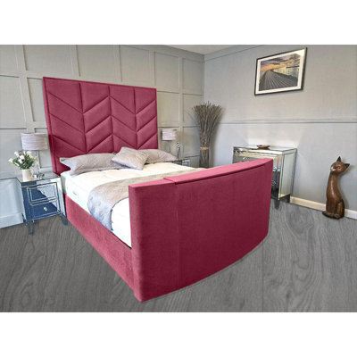 Alino Plush Velvet Maroon Tv Bed Frame by B&Q | ufurnish.com