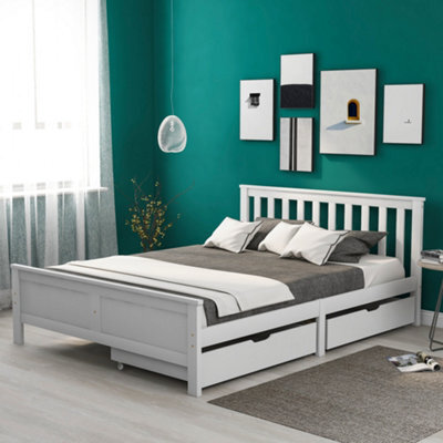 HomeTouch Classic Solid Wood Double Bed Frame With 2 Large Storage ...