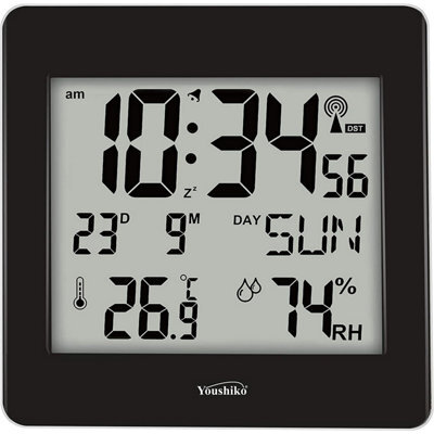 Youshiko Large Jumbo Lcd Radio Controlled Wall Clock With Temperature ...
