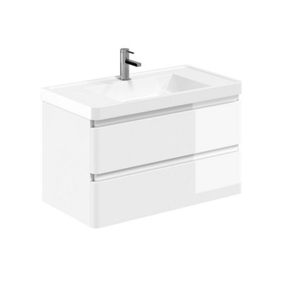 Plum&clay Marvel Gloss White Wall Hung Bathroom Vanity Unit With Resin ...