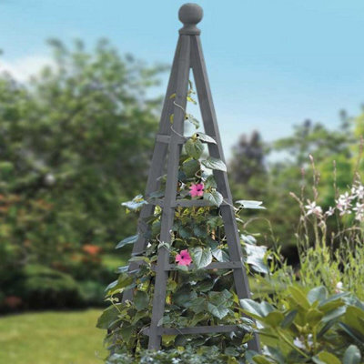 Slate Grey Wooden Garden Obelisk - Sturdy Triangular Plant Support For ...