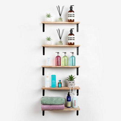 Home Treats Floating Shelf Wall Mounted 5 Wood Shelves With Metal ...