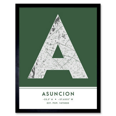 Wee Blue Coo Framed Wall Art Asuncion Paraguay City Map Modern ...