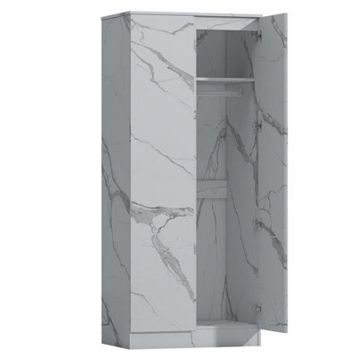 Zita White Marble Effect 2 Door Plain Wardrobe - Bedroom Storage, (L ...