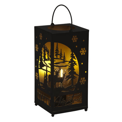 Snowtime 24Cm Metal Lantern With Winter Scene Warm Led Light Christmas ...
