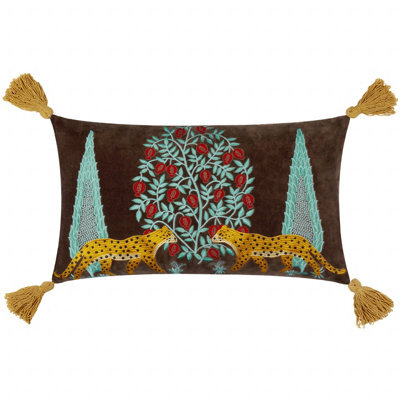Wylder Tropics Aritra Embroidered Velvet Feather Rich Cushion by B&Q | ufurnish.com