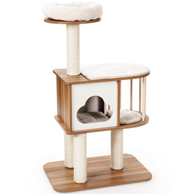 Costway Wooden Cat Tower 4-Tier Cat Tree Climbing Play Center W ...