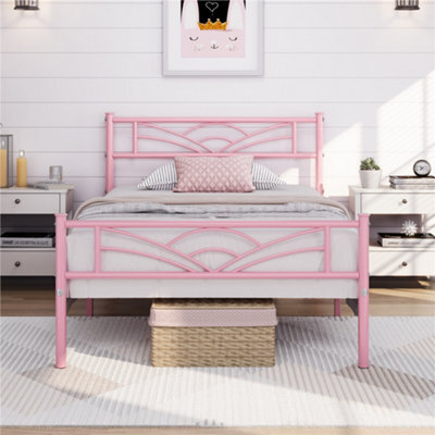 Yaheetech Pink 3Ft Single Metal Bed Frame With Cloud-Inspired Design ...