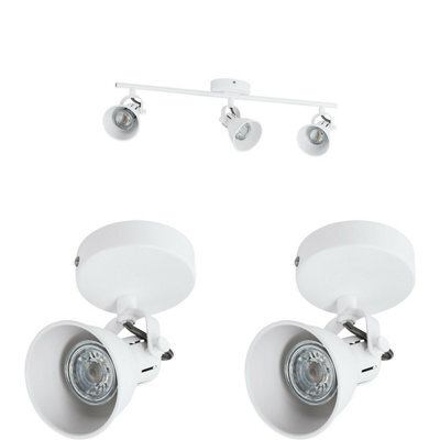 Modern Matt White Ceiling Spot Light With 2 Matching Adjustable Wall ...