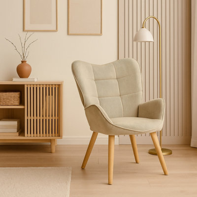 Urban Meuble Beige Fabric Accent Chair With Wooden Legs by B&Q ...