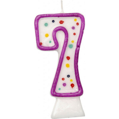 Creative Party Number 7 Polka Dot Candle White/purple (One Size) by B&Q ...