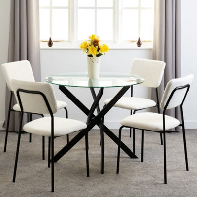 Seconique Sheldon Round Clear Glass Top Dining Set With 4 Ivory Boucle Fabric Chairs by B&Q ...