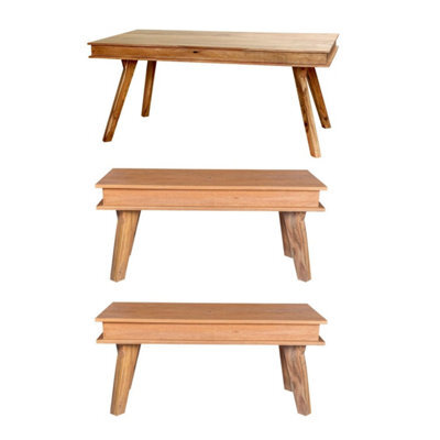 Indus Sheesham Wooden Medium Size Dining Table Set And 2 Benches by B&Q ...
