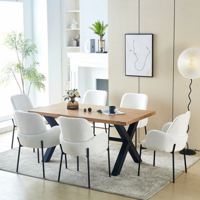 HomeTouch Set Of 6 Shepher Dining Chairs, Teddy Boucle Upholstered ...