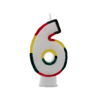 Kaleidoscope Glitter Double Sided 6Th Birthday Candle White ...