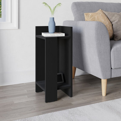 Decortie Elos Modern Narrow Bedside Right Module Table Black Wood ...