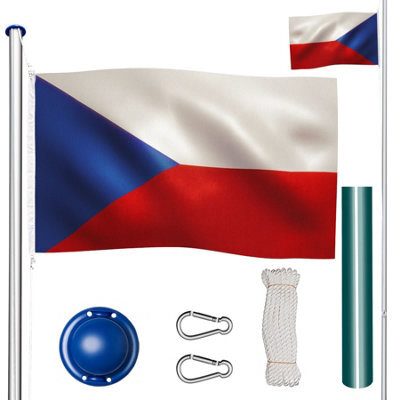 Tectake Flag Pole With Flag - Aluminium, Including Cable Pulley, Ground ...