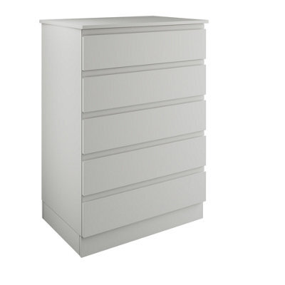 Bedroom Kit 5 Drawer J-Pull Handleless Light Grey Tall Chest Of Drawers ...
