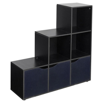 Urbn-Living Urbnliving Height 90.5Cm 6 Cube Step Storage Black Bookcase ...