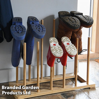 Garden Gear 6 Pair Bamboo Welly Boot Rack 2 Tier Stand Free Standing ...
